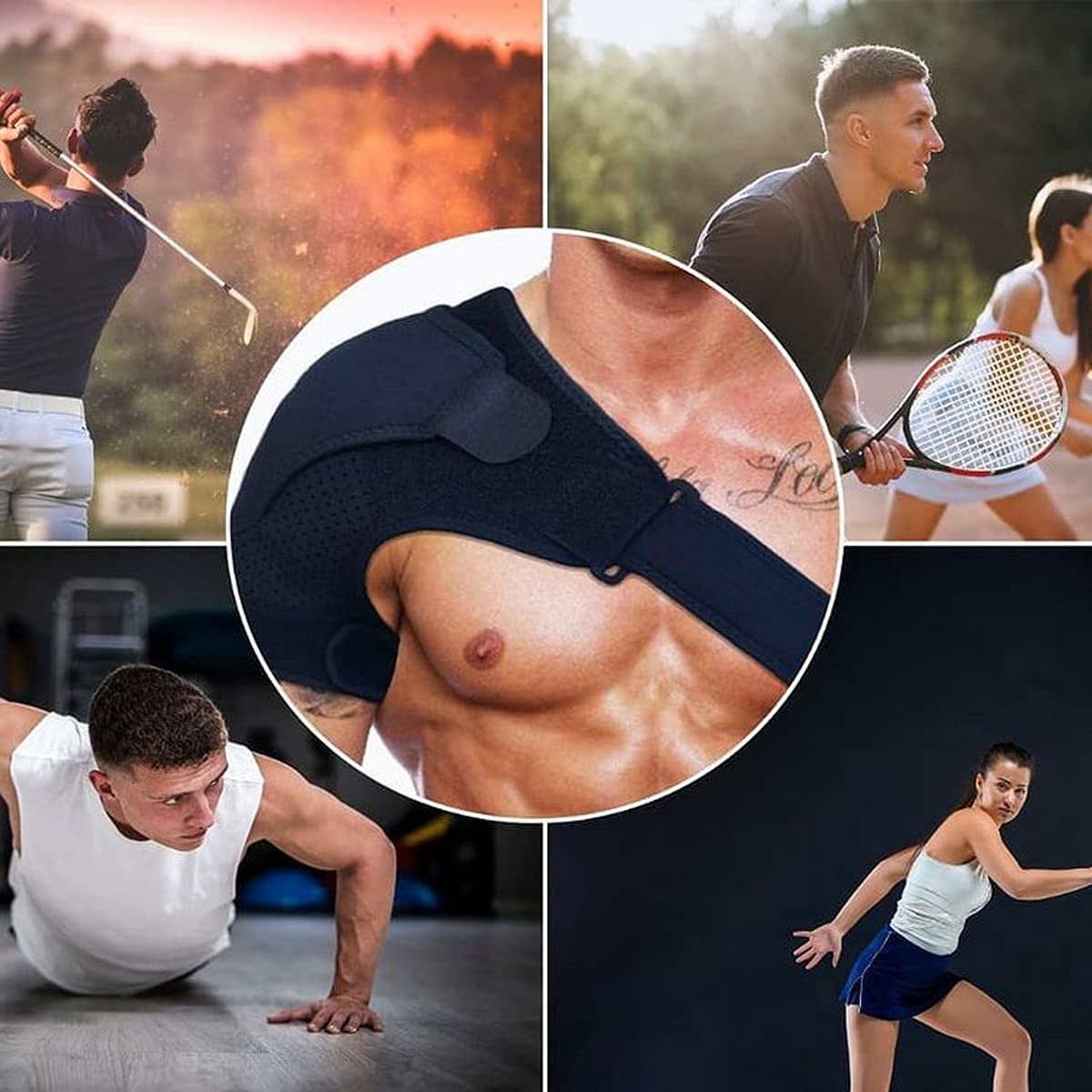 GJKJ Shoulder Brace Adjustable for Women and Men, Compression Support Sleeve Wrap for Rotator Cuff Injuries, Dislocated AC Joint, Sprain and Arthritis Pain Relief, Breathable Neoprene Shoulder Support