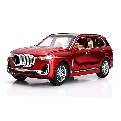 SASASC Toy Cars for Boys Compatible for BMW Toy Car X7 Diecast SUV Model Car Toys with Sound and Light Collectible Pull Back Metal Car for 3+ Year Old Kids (Red, 1:32)