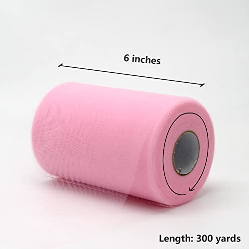 Tulle Fabric Rolls by Yards, Tulle Organza Fabric Spool for DIY Decor Wedding Backdrop Crafts Birthday Party Supplies Tulle Spool for Gift Bow Craft Tutu Skirt (6" X 300 Yards, Pink)