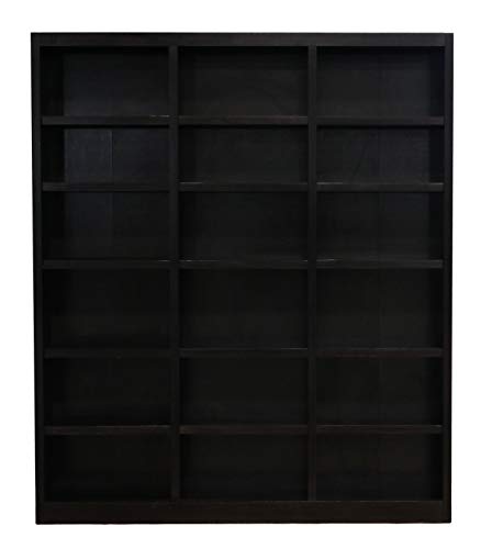 Traditional 84" Tall 18-Shelf Triple Wide Wood Bookcase in Chocolate Espresso