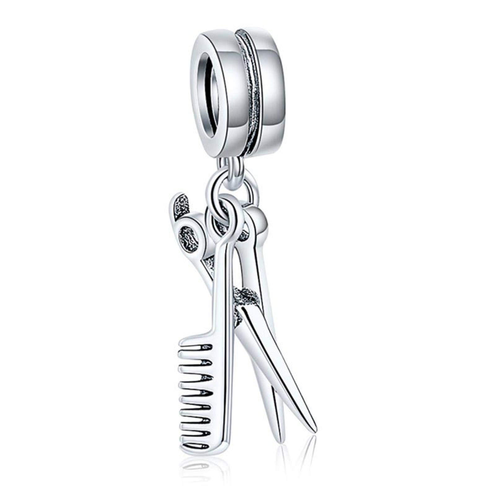 Hairdresser Hair Scissor Comb Salon Hairstylist Pendant Bead 925 Sterling Silver for Pandora & Similar Charm Bracelets or Necklaces