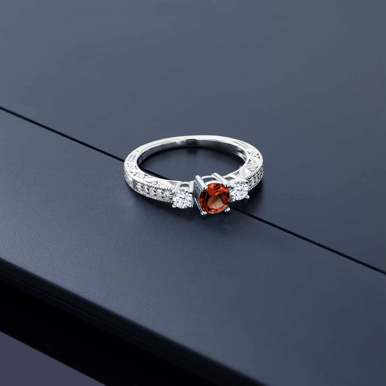 Gem Stone King 925 Sterling Silver Red Garnet 3-Stone Women Ring (1.35 Cttw, Gemstone Birthstone, Available in size 5, 6, 7, 8, 9)