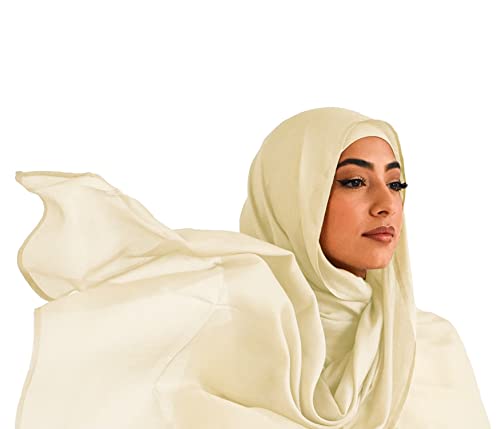 Hijab chiffon for women - hijab al-Quds β solid colors soft scarf - long hijab for women β head wrap haute chiffon - (cream)