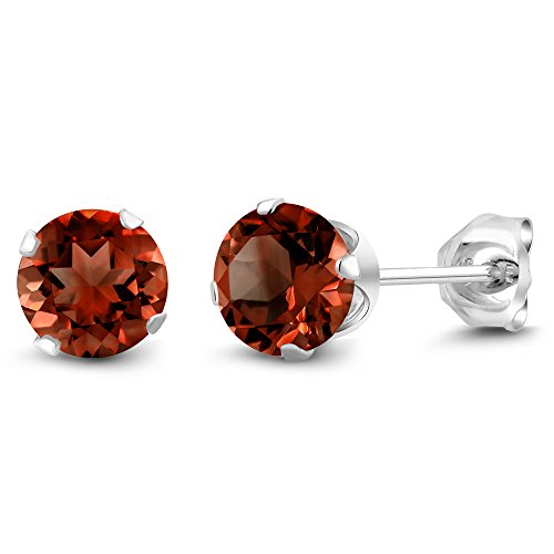Gem Stone King 925 Sterling Silver Red Garnet Stud Earrings for Women | 2.00 Cttw | Gemstone Birthstone Jewelry Gift | Round 6MM