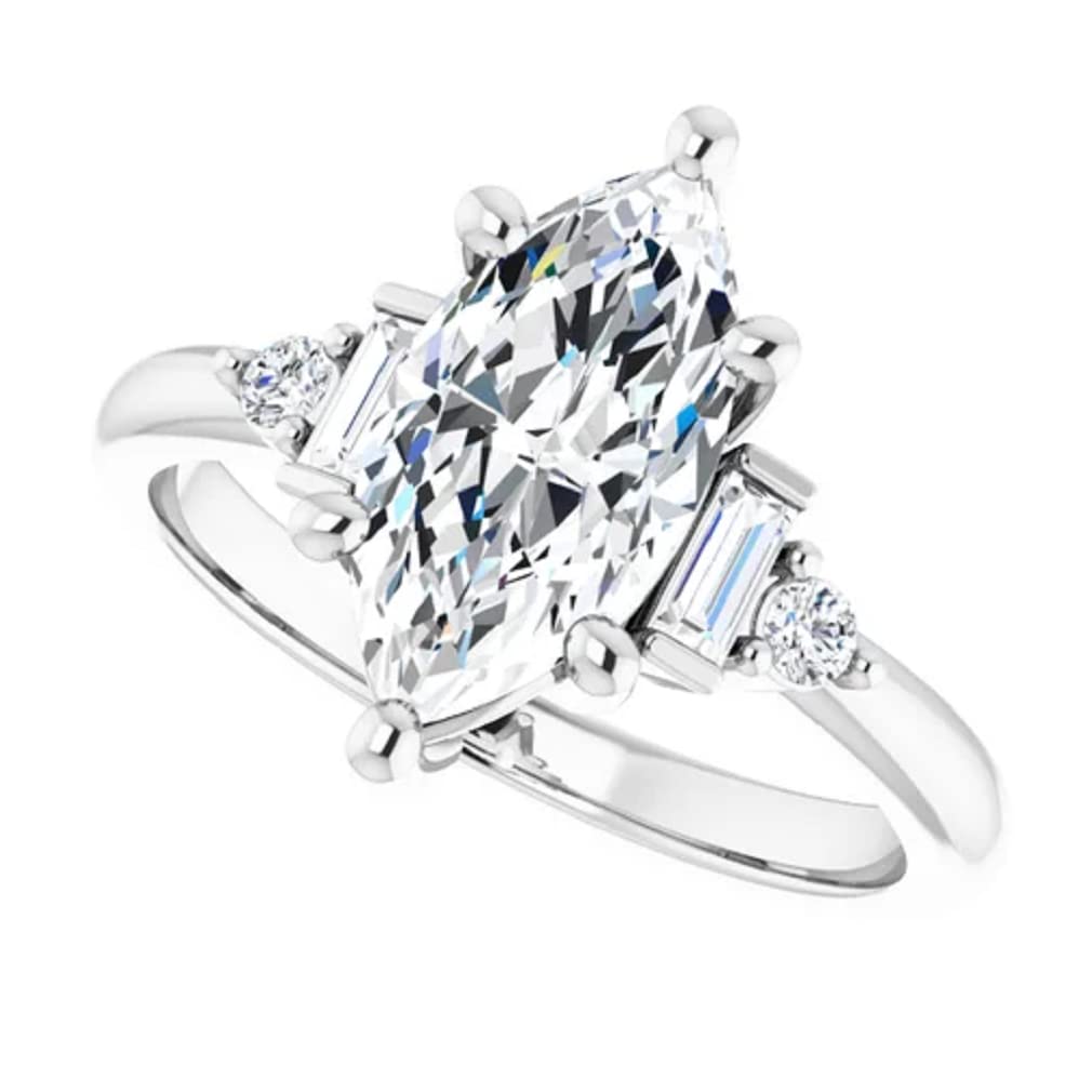 JEWELERYIUM 5 CT Marquise Cut Colorless Moissanite Engagement Ring, Wedding/Bridal Ring Set, Solitaire Halo Style, Solid Sterling Silver Vintage Antique Anniversary Bridal Jewelry Gifts for Her (7.5)