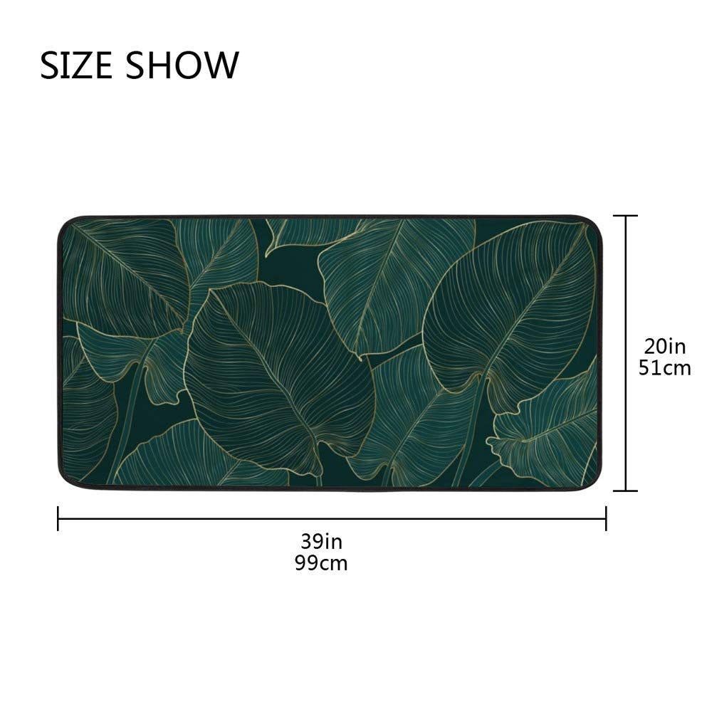 Kitchen Rugs Floor Standing Mats Absorbent Non Slip Cushioned Sink Office Desk Laundry Green Monstera Area Rugs Water Absorbent Balcony Porch Home Decor 39x20 inch