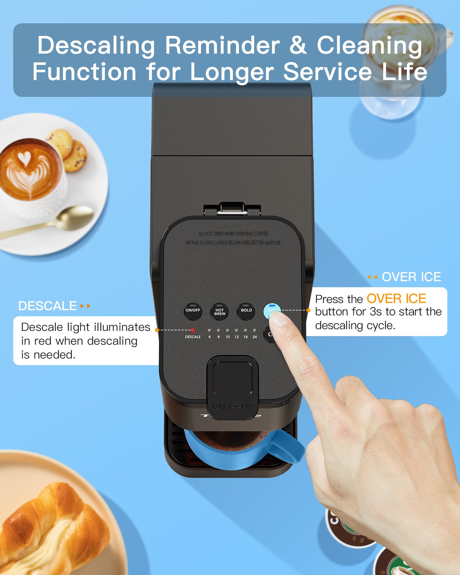 Tastyle Single Serve Coffee Maker, Iced and Hot Coffee Brewer for K Cup & Ground Coffee, with Removable 40 oz. Water Reservoir, 6 to 24 oz. Brew Sizes, Includes Bold & Descale Settings, Black
