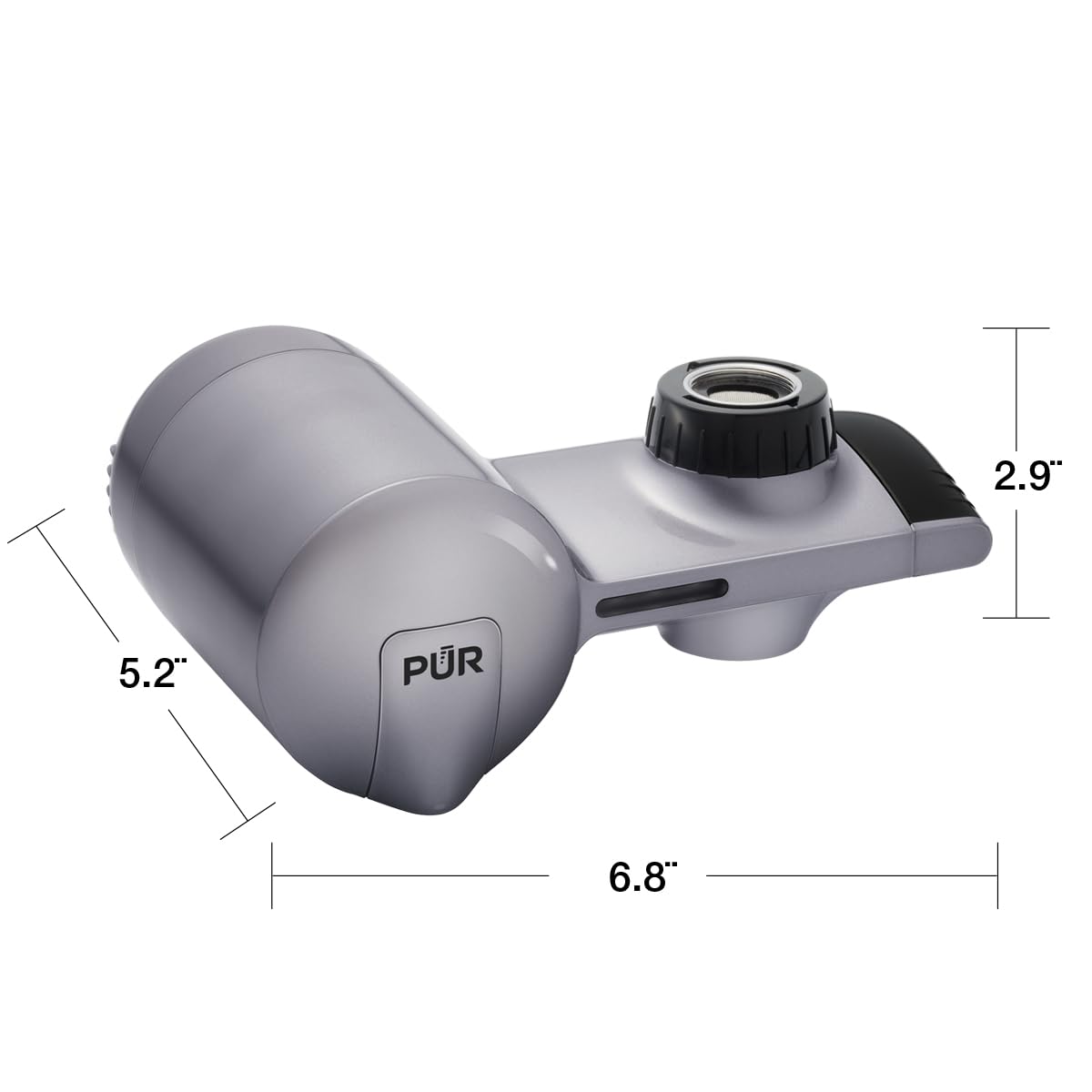 PUR PLUS Faucet Mount Water Filtration System, 3-in-1 Powerful, Natural Mineral Filtration with Lead Reduction, Horizontal, Metallic Grey, PFM350V