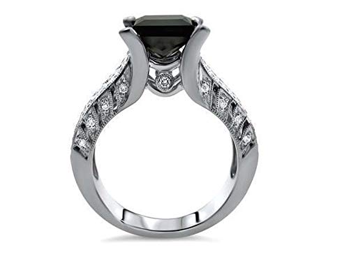 IRA 14K White Gold Over 925 Sterling Silver 2.00 ct Princess Cut Black & White CZ Diamond Engagement Wedding Halo Bridal Ring Set Womens
