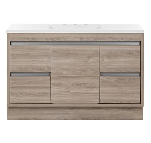 Spring Mill Cabinets D48V40264 Tarni Single Bathroom Vanity with 4 Drawers, Cabinet, and White Sink Top, Forest Elm
