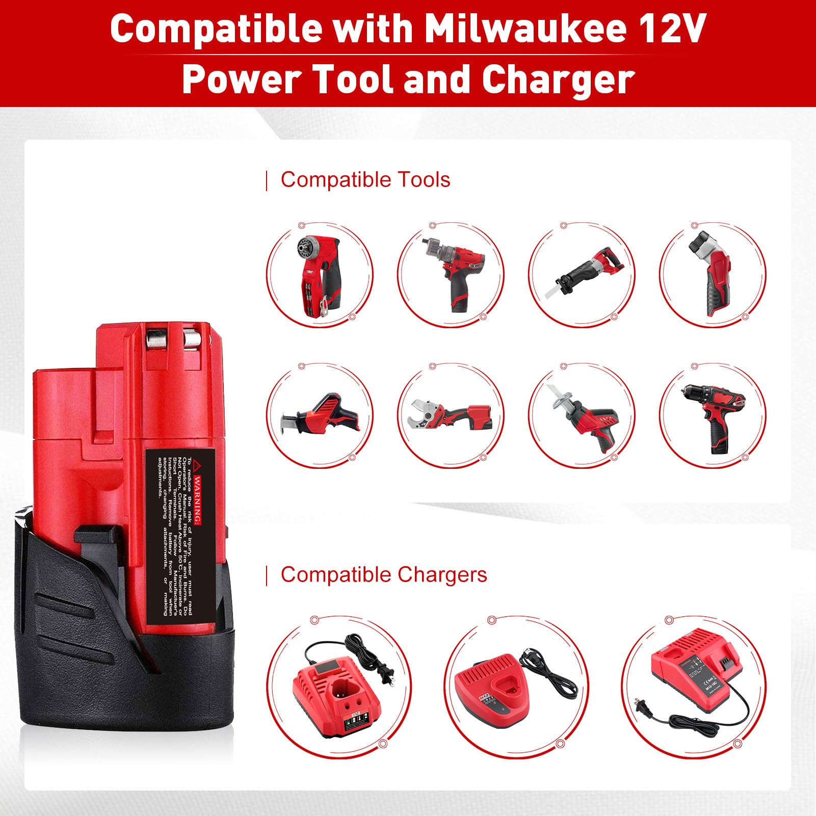VINIDA 4packs 12V 2.5AH Replacement for Milwaukee M-12 Battery Compatible with Milwaukee 48-11-2411 48-11-2420 48-11-2401 48-11-2402 Tools