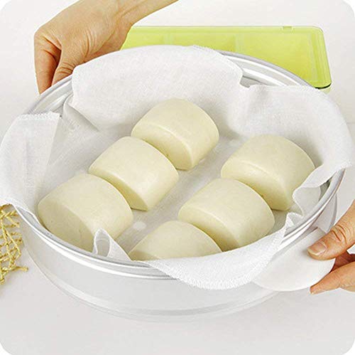 King's deal 20Pcs(15x15") Reusable Natural Pure Cotton Bamboo Steamer Cloth Fabric Round Steamers Rack Gauze Pad (20 white-square)