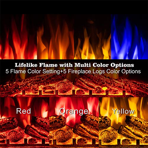 Xbeauty 34 Inch Electric Fireplace Inserts Electric Heater with Remote Control & Timer &3 Colors, Overheating Protection,Touch Screen,750W/1500W