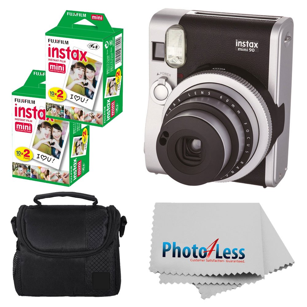 Fujifilm INSTAX Mini 90 Neo Classic Instant Camera (Black), with 2X Fujifilm Instax Mini 20 Pack Instant Film (40 Shots), Compact Camera Case