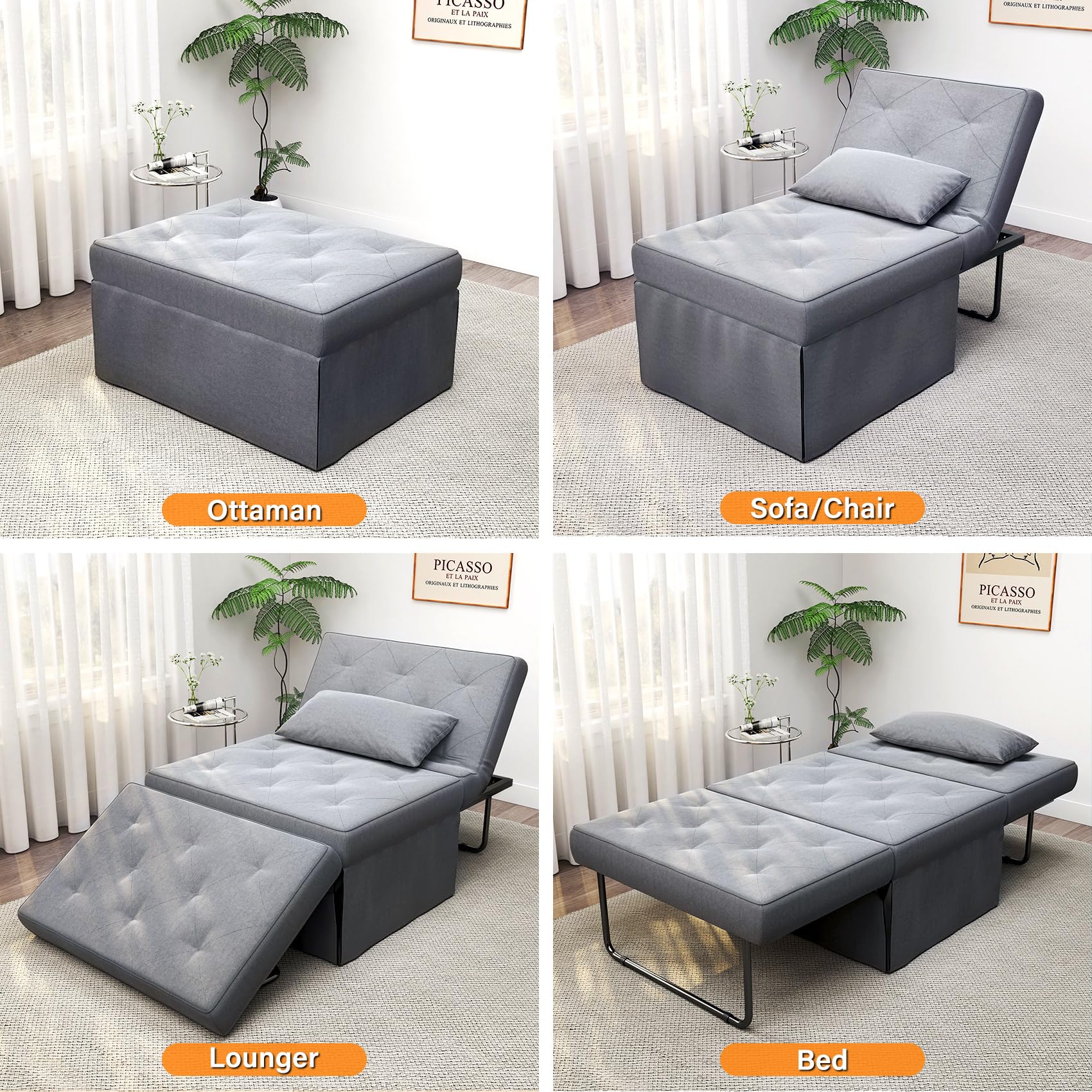 TC-HOMENY Sofa Bed with Pillow, 4 in 1 Multi-Function Adjustable Backrest Sleeper Chair Bed, Soft and Thick Sponge Cushion with Convertible Sofa Chair