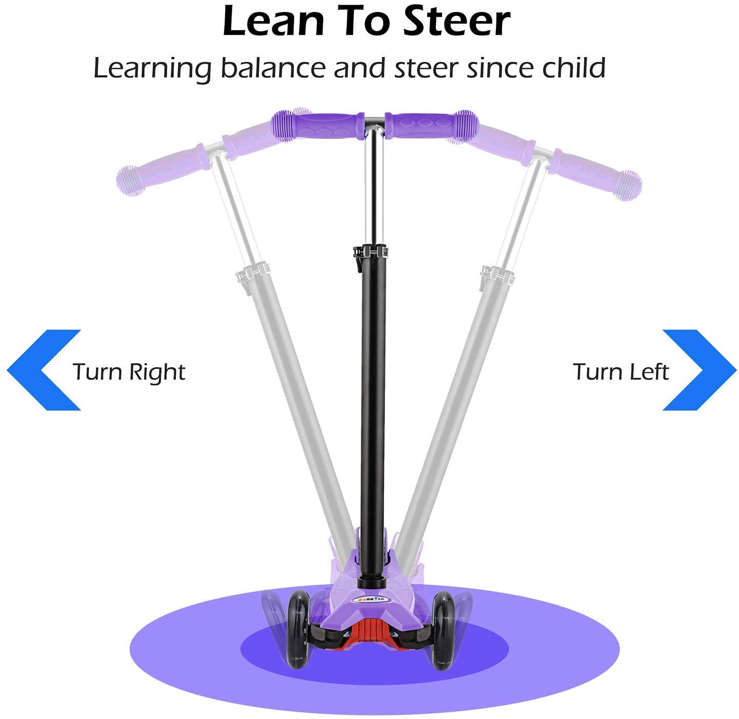 Hikole Scooter for Kids with 4 LED Wheels β Adjustable Height, Lean to Steer Design, 4 Wheels Kick Scooter for Girls & Boys 3-12 Years Old