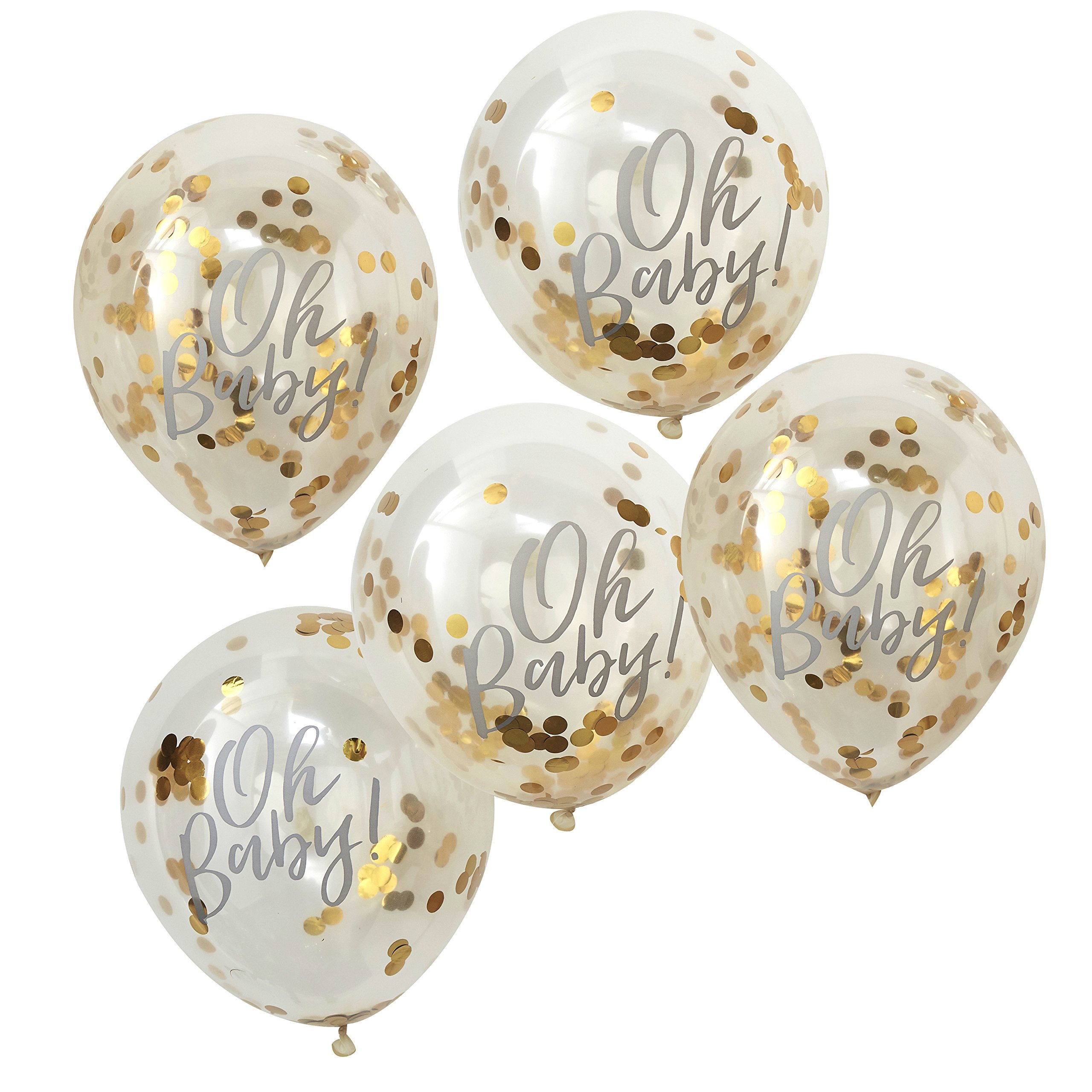 Ginger Ray Oh Baby Shower Confetti Balloons Gold Foiled 5 Pack