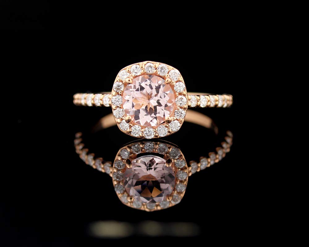 GNG 1.00 Cttw Natural Morganite and Diamond Halo Engagement Ring in 10k Rose Gold (6)