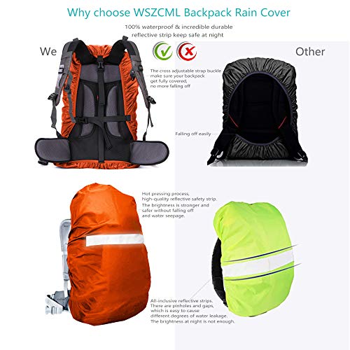 WSZCML Backpack Rain Cover, Upgraded Adjustable Waterproof Backpack Cover (10-90l) (Orange, S (for 10L-25L Backpack))