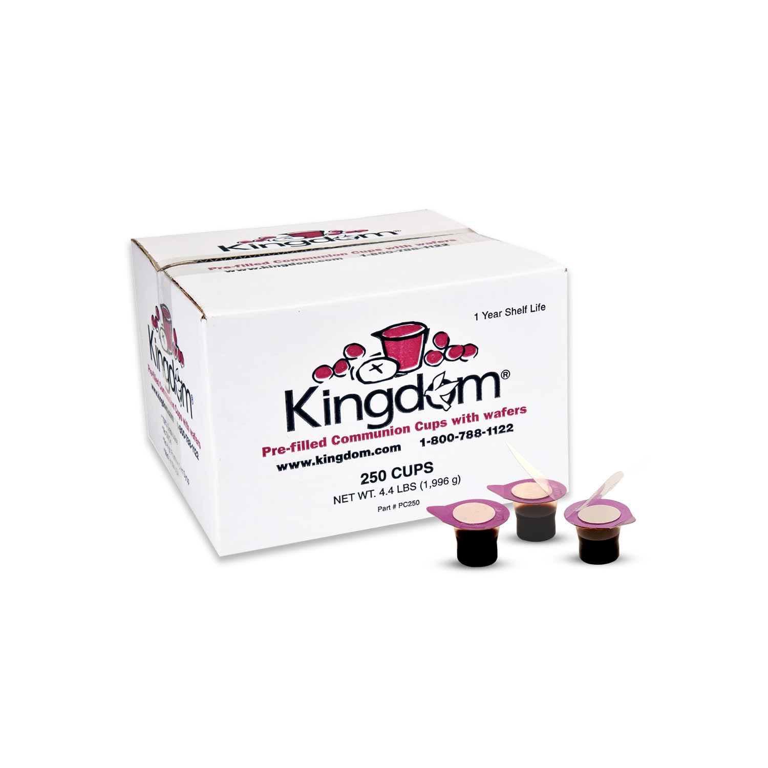 Kingdom Prefilled Communion Cup with Wafers(250ct red juice) Sealed in a Single-Serving Container with One-Year Shelf Life, Perfect for Holy Eucharist Celebration in Hospitals, Summer Camps, and More!
