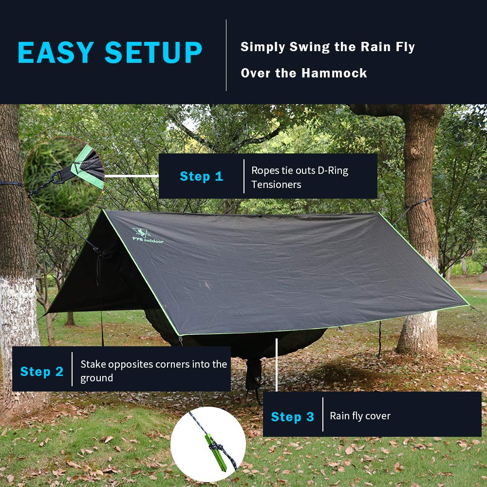 Hammock Rain Fly - Waterproof Tent Tarp Camping Backpacking Survival Shelter by Premium Lightweight Ripstop Fabric, Fast Set Up, Stakes and Ropes Included for Hiking, Travel (Rectangular section)