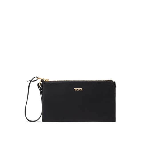 TUMI Voyageur Ankara Wristlet Pouch - Wallet Phone Purse Card Holder & More - Mini Carabiner Clip - Black & Gold Hardware