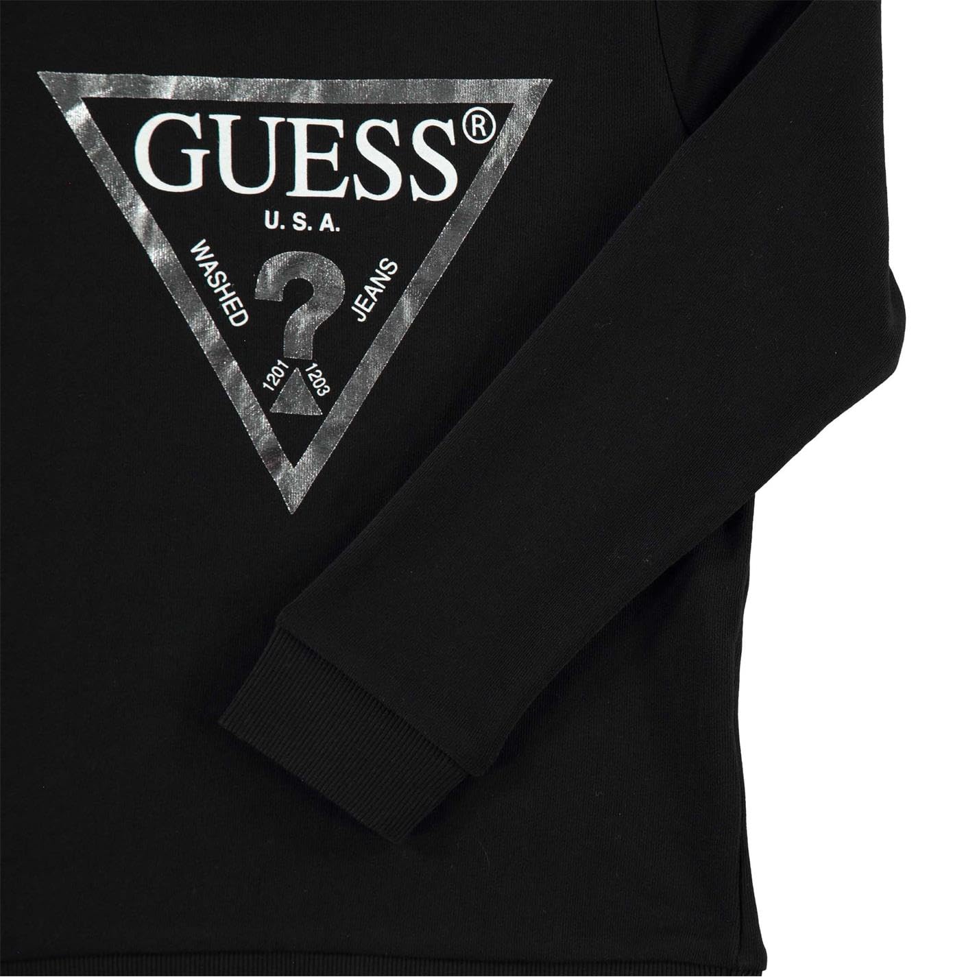 GUESS Girls' Big Organic French Terry Classic Logo Sweatshirt, Jet Black, 7