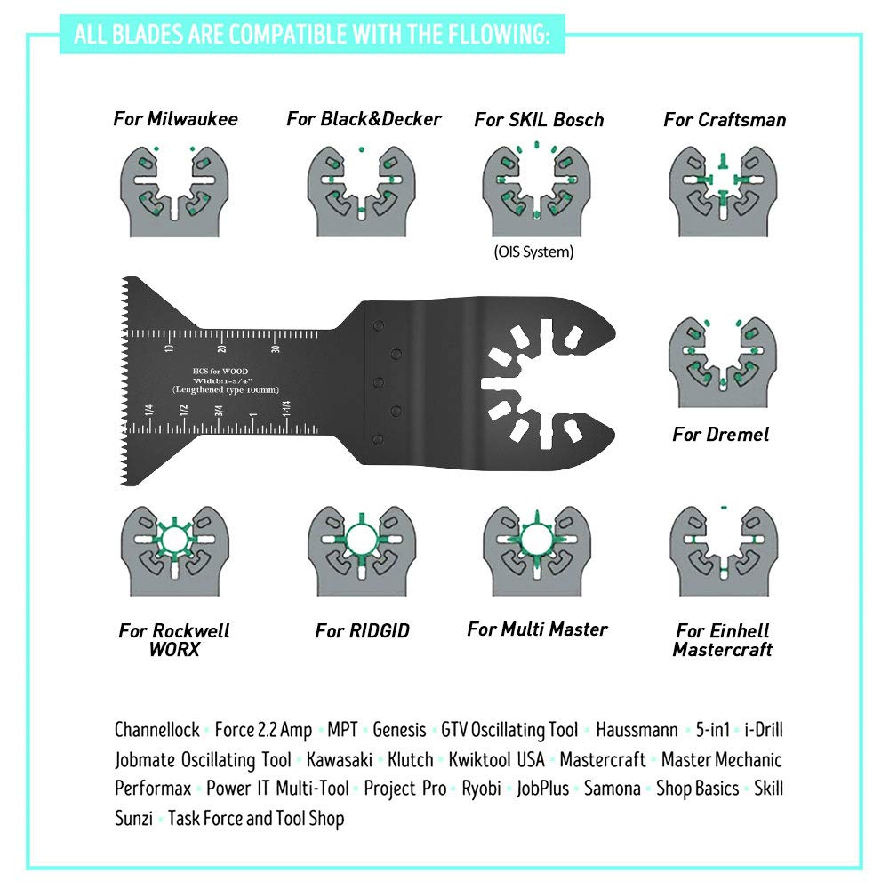 HOTBEST 108 Pcs Wood/Metal Oscillating Multi Tool Saw Blades Accessories Kit Quick Release Multitool Kits Fits for Fein, Black&Decker Chicago Ryobi Milwaukee Craftsman