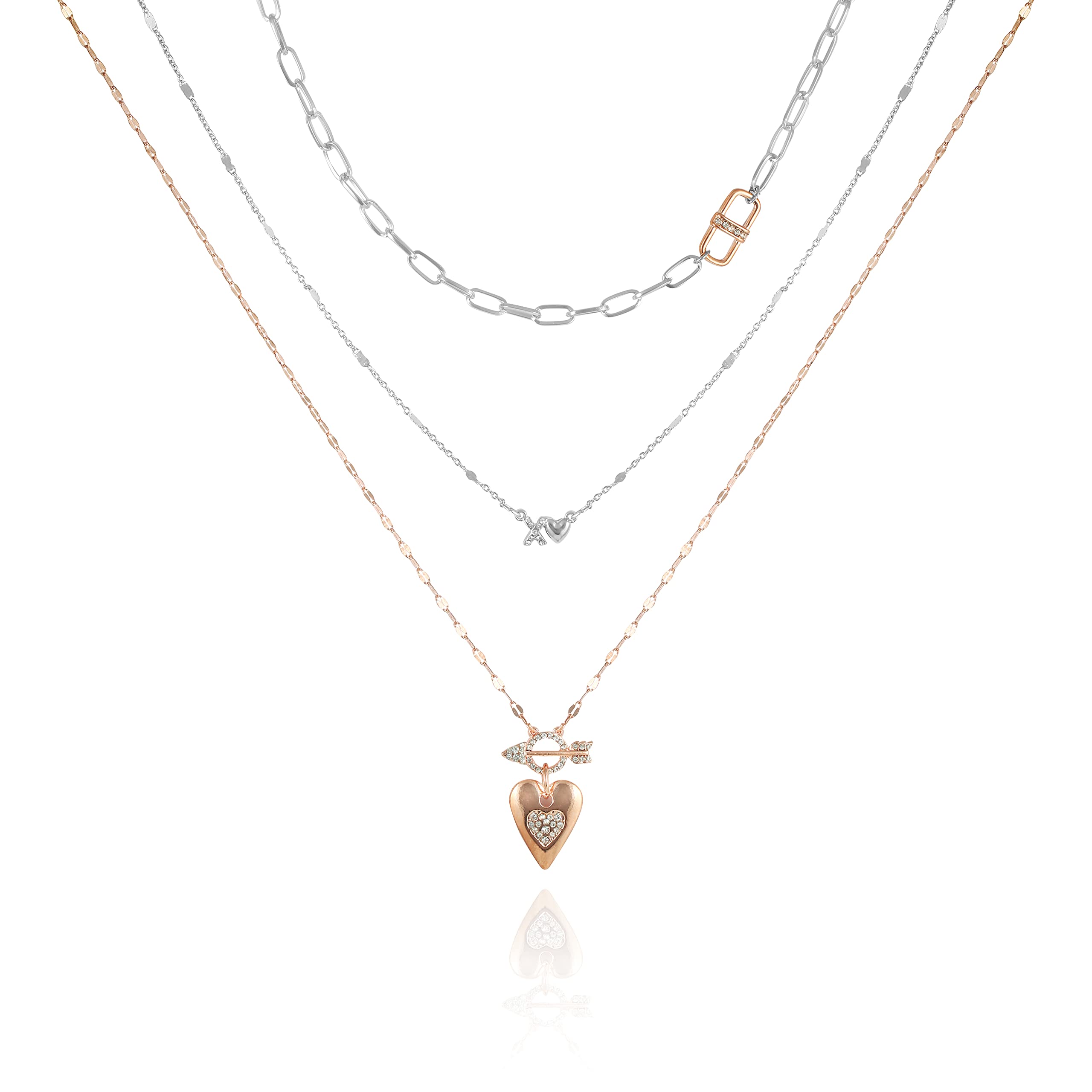 GUESS Two-Tone Triple Layering Necklace and Heart Charm Set