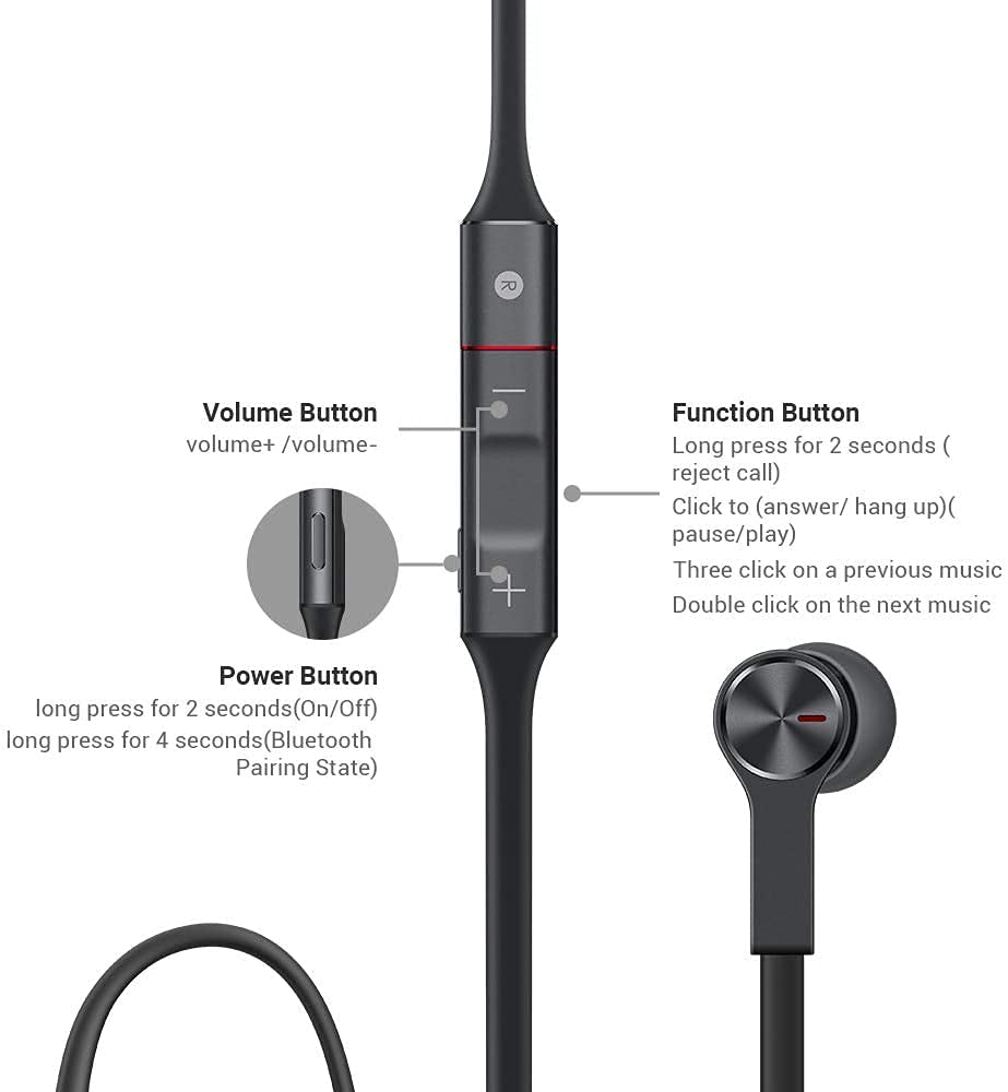 HUAWEI Wireless Earphones, FreeLace Sport Earphone Bluetooth Wireless Headset Memory Cable Metal Cavity IPX5 Fast Charging,Sold by Rolling Tek(Black)