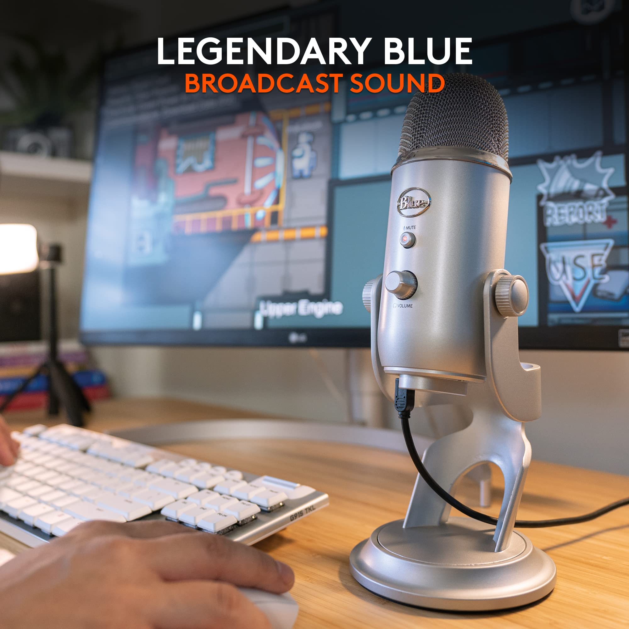 Logitech for Creators Blue Yeti USB Microphone for PC, Podcast, Gaming, Streaming - 4 Pickup Pattern, Plug and Play Condenser Computer Mic, Silver with Signature Series EVA Waterproof Travel Case