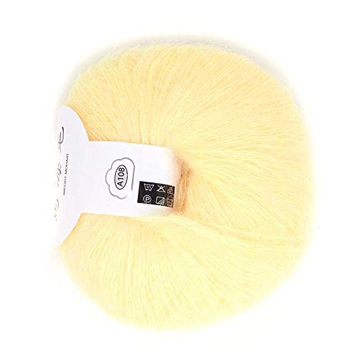 Yarn Mohair E11Wool Yarn for Knitting Soft Mohair Knit Long Wool Yarn DIY Scarf Crochet Thread Supplies (with A Crochet)(Light Yellow)