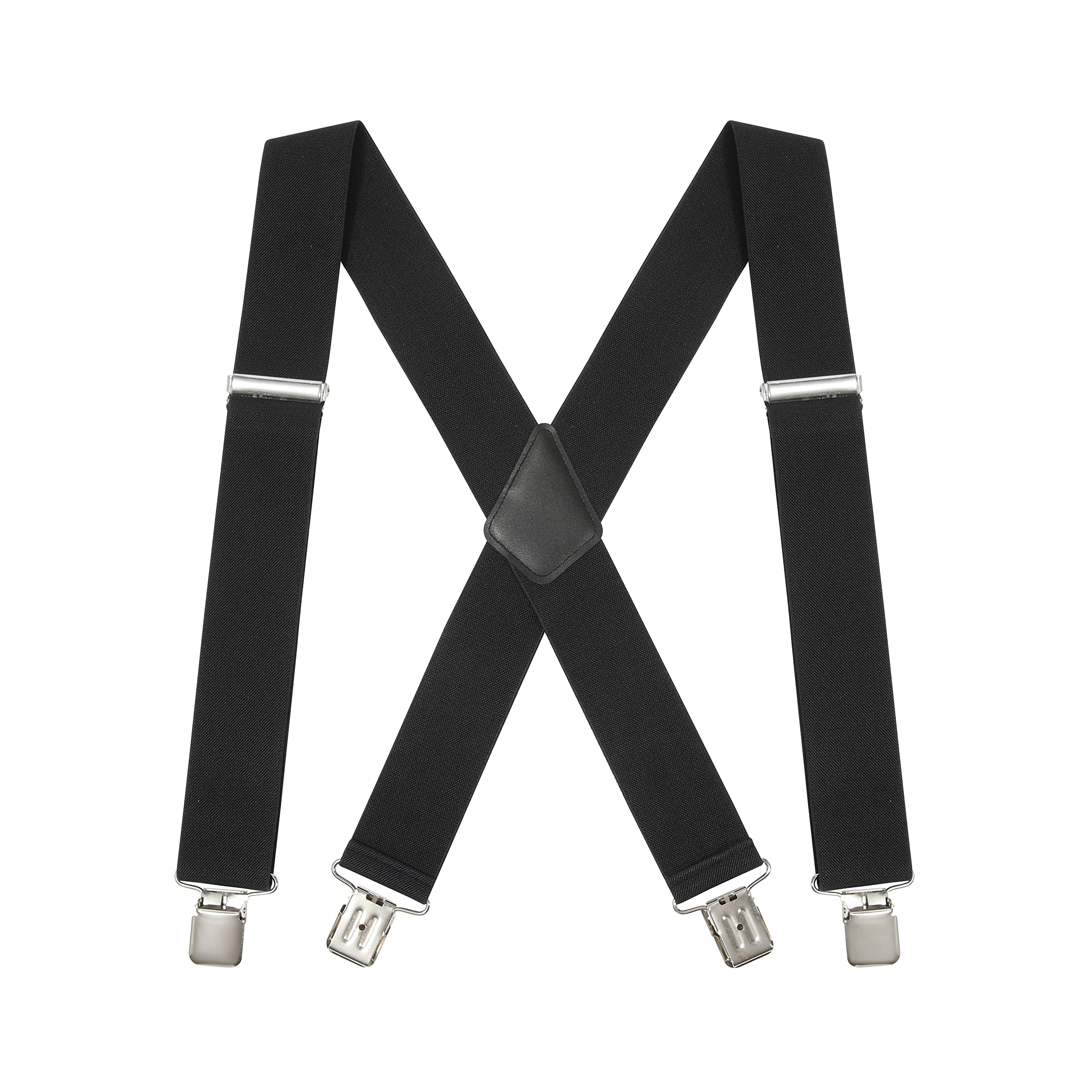 Kajeer Mens Utility Suspenders X Shape - Wide 2" Solid Straight Clip Suspender(Black)