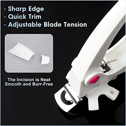 Setgnur Acrylic Nail Clippers for Acrylic Nails, Adjustable Acrylic Nail Cutters for Nail Tips with Sizer, Professional Fake Nail Cutter Nail Trimmer Manicure Tool for Home Nail Salon(White)