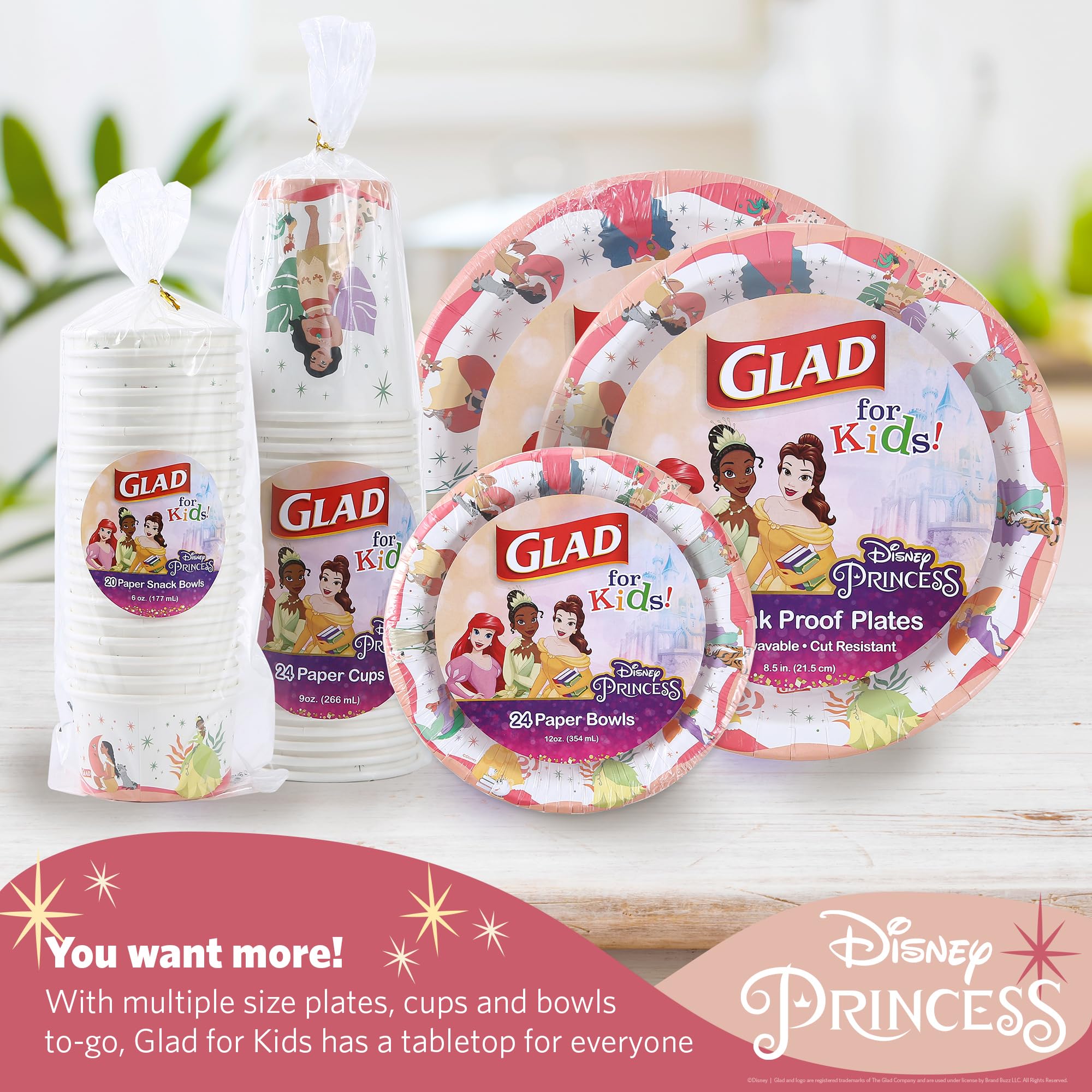 Glad for Kids Disney Princess 12oz Paper Snack Bowls - Magic is in All of Us - Durable, Soak Proof & Microwavable Disposable Bowls - 24ct bulk - Get the Matching Party Paper Plates & Party Cups