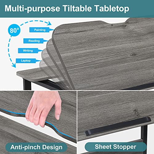 Tribesigns 94.5 inch Two Person Desk with Storage Shelves and Tiltable Tabletop, Double Computer Desk with Printer Shelf, Extra Long Double Workstation Desk Study Table for Home Office (Grey)