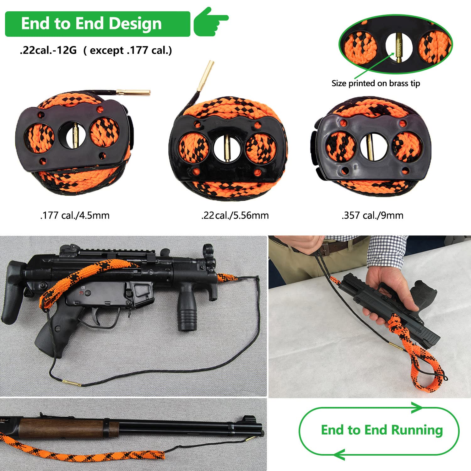 Gun Cleaning Rope bore Care Snakes 3-Pack 177 Cal 5.56 mm 9 mm with Muzzle Covers with Winding core for Rifle Pistol