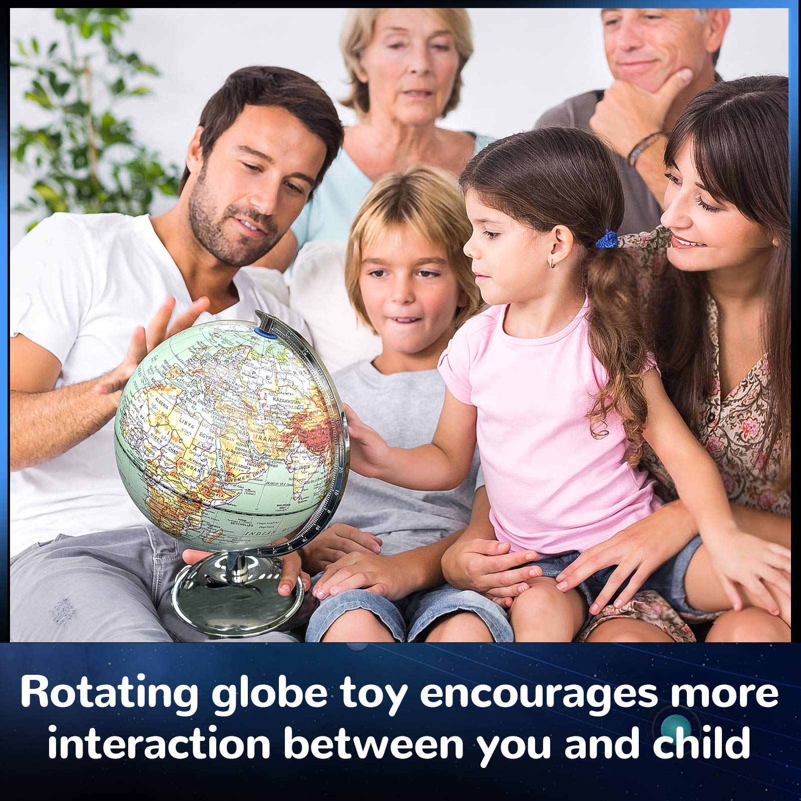Globe for Kids Learning, 8 Inchs Relief Interactive World Globe Illuminated Night Light Built-in LED Decor Discovery World Educational Toys for Cafe Home and Office Decoration Gift