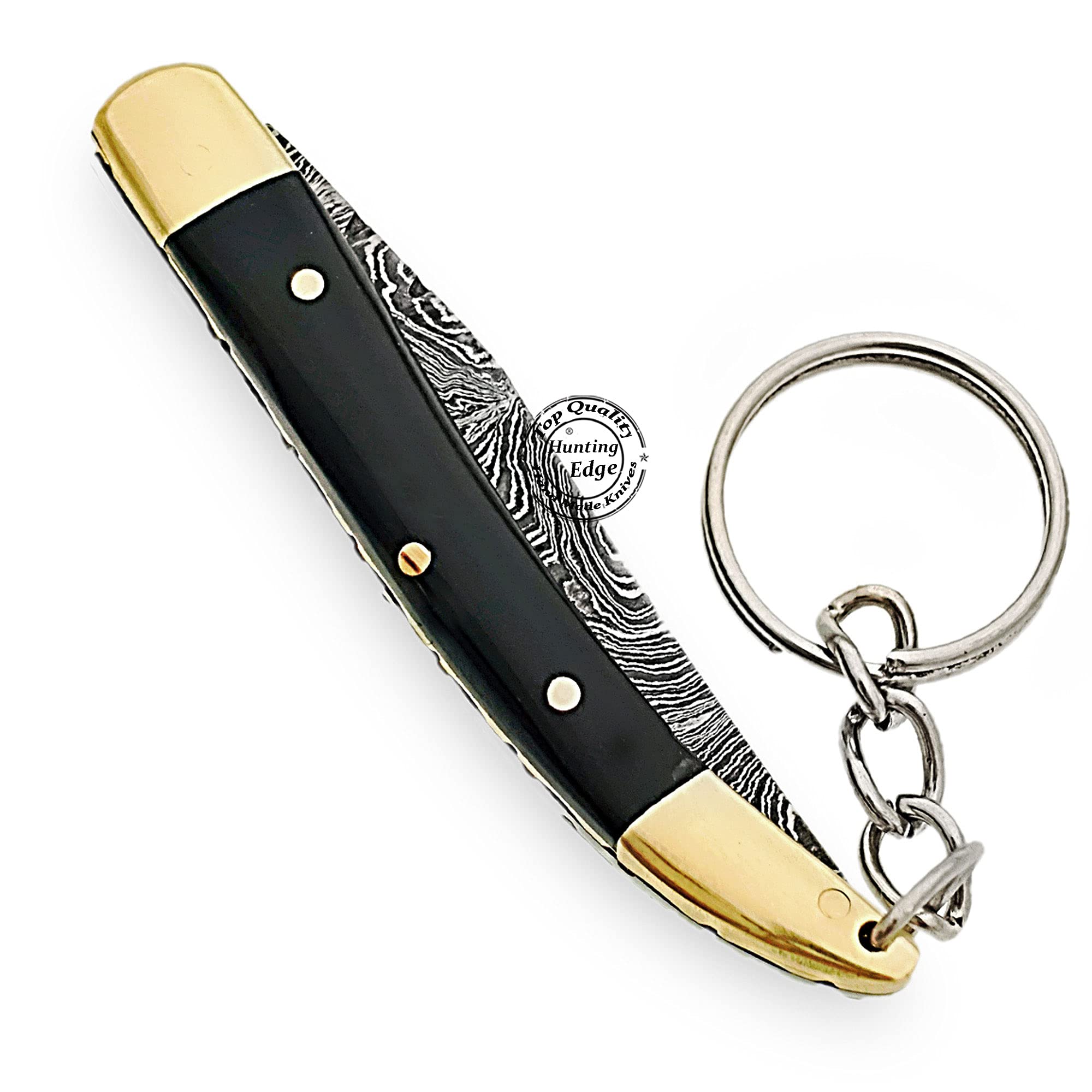 Hunting Edge Buffalo Horn 5.5 100percent Handmade Damascus Steel Folding Pocket KeyChain Knife 100percent Prime Quality