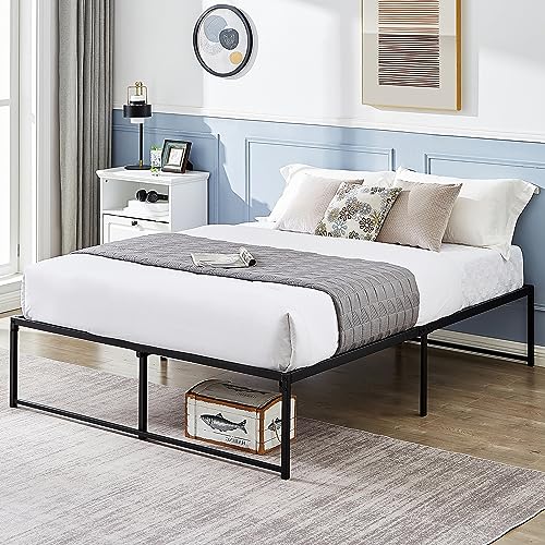 VECELO 16" Metal Platform Tall Bed Frame,Mattress Foundation/No Box Spring Needed/Heavy Duty Steel Slat Support (Full Size)