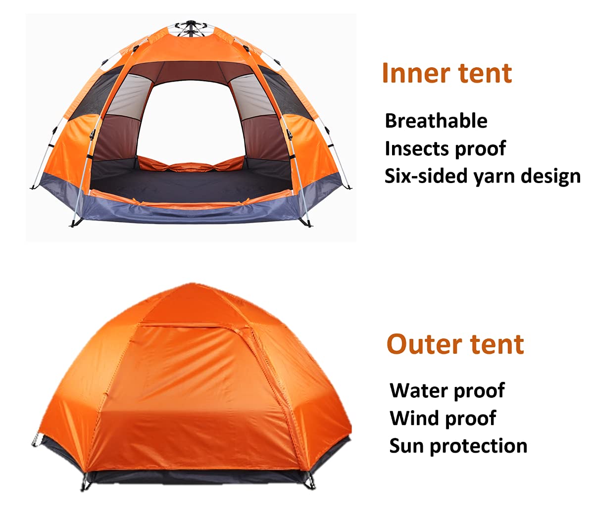 Hikeman Family Camping Tent 4/6/8 People Double Layer Large Tent for Camping Two Doors Four Windows Portable Tent,Automatic Waterproof Windproof Tent for Hiking Mountaineering (Orange)