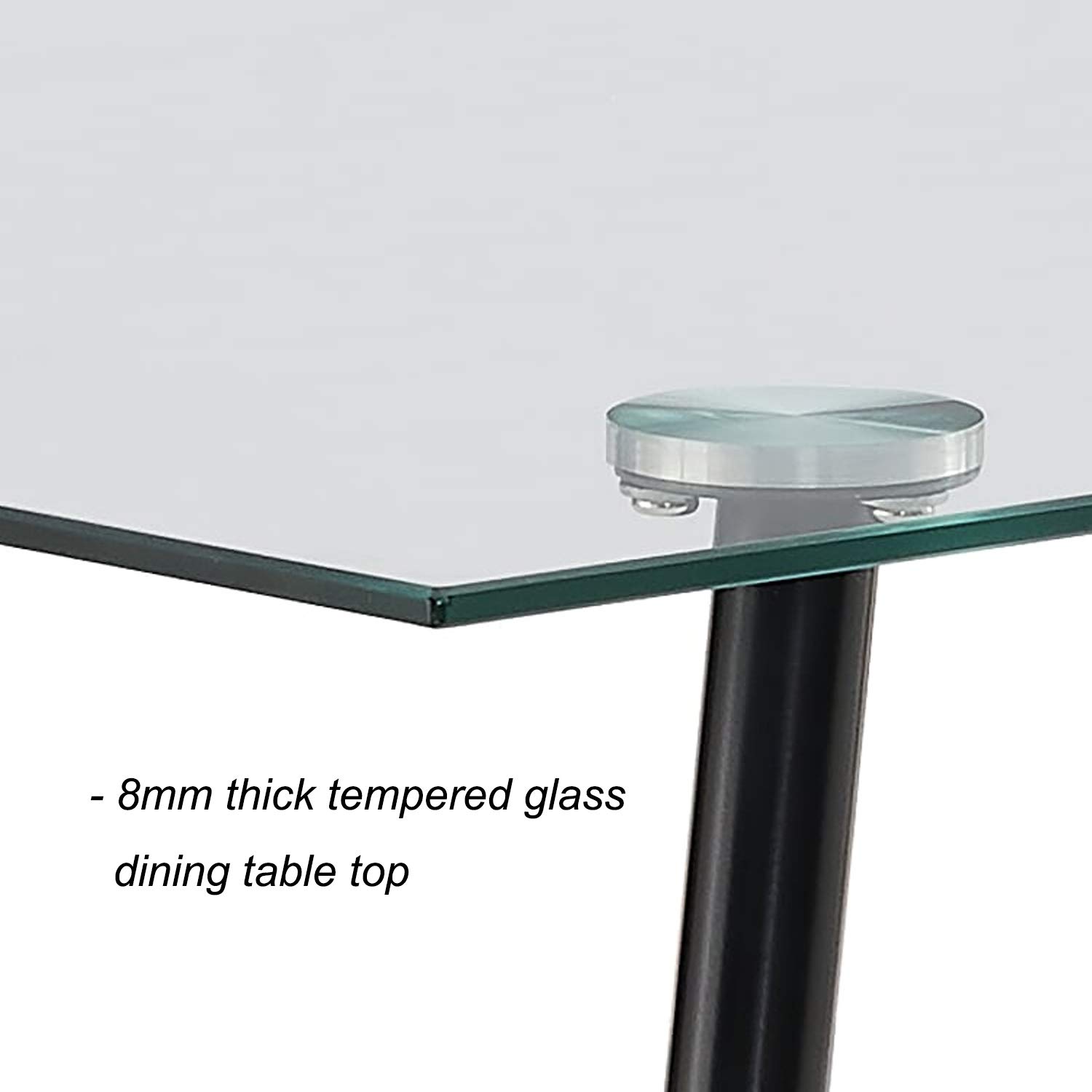 IDS Home Transparent Leisure Coffee Modern Clear Glass Dining Room Table, Home Office, Kitchen, Black Metal Leg