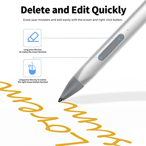 SSS·GRGB Stylus Pen for Microsoft Surface Pro9/8/X/7/6/5/4/3 Surface Go 3/2/1 Surface 3/Laptop/Studio/Book 4/3/2/1 with 4096 Tilt Pressure Palm Rejection Magnetic Attachment Rechargeable, Silver