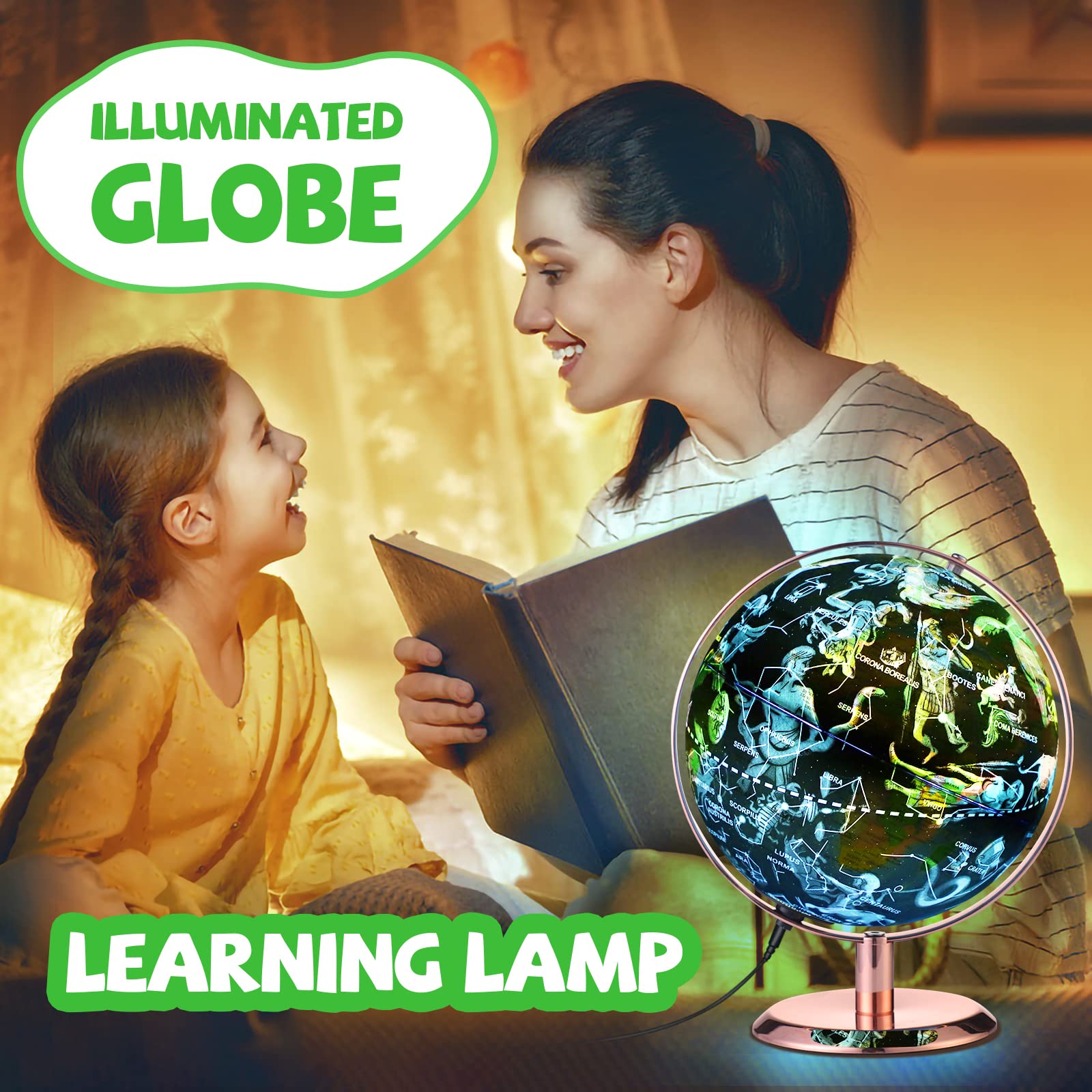 Globe for Kids Learning, 8 Inch Illuminated LED 3 in 1 Desktop Geographic Constellation Interactive Educational Discovery World Map Globes for School Child Adults Teaching Cafe Home&Office Decoration…