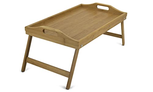 Trenda Breakfast-Trays, Bamboo Bed Table with Foldable Legs, Snack Desk for Sofa, Eating,Working