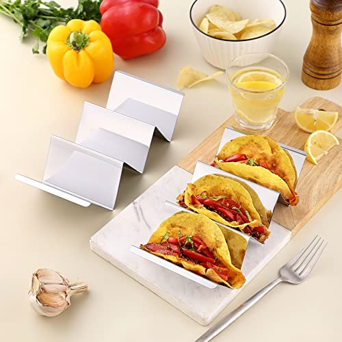 Taco Holder Stands Set of 4 β 2PCS Stainless Steel Taco rack tray and 2PCS Steak Knives β Perfect Combination for Taco Tuesday & Taco Bar - Dishwasher & Microwave Safe