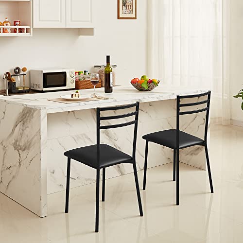VECELO Metal Dining Chair Set of 2, Modern Armless with Cushioned Seat for Kitchen, Living Room, Black
