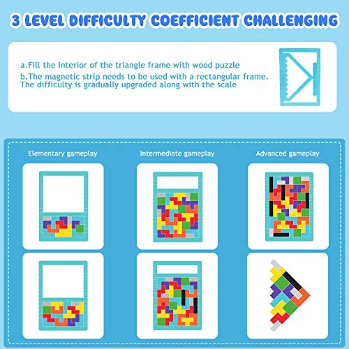 VATOS Puzzle Brain Teasers Magnetic Tangram Jigsaw Toys Magnet Drawing Board Intelligence Colorful 3D Russian Blocks Game STEM Educational Gift for Kids Boys Girl Age 3 4 5 6+ Year Old (47 Pcs)