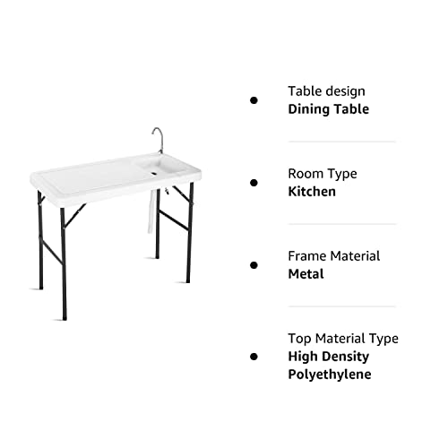 Goplus Portable Fish Cleaning Table with Sink, Folding Outdoor Camping Sink Station with Hose Hook Up, Heavy Duty Fillet Table with Faucet for Dock Beach Patio Picnic