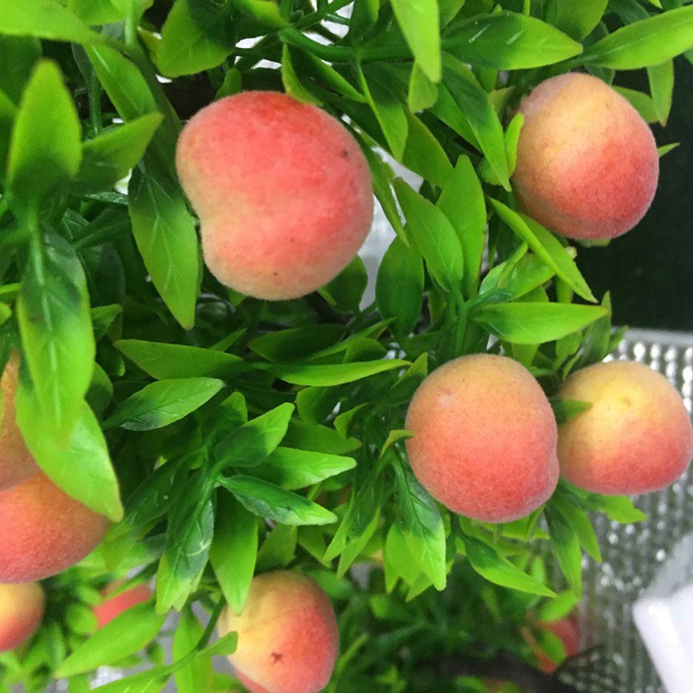 Gsdviyh36 1Pc Potted Artificial Peach Fruit Tree Bonsai Home Garden Desktop Decor Prop, Fake Flowers Artificial Greenery for Home Garden Party Wedding Decoration Green